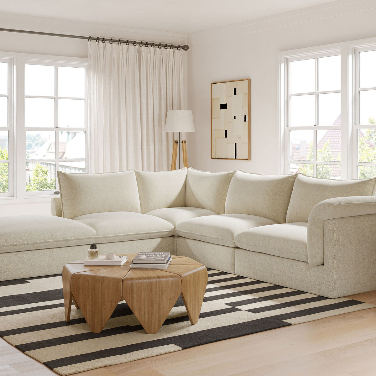 Frederick 3 Seater Cloud Fabric Modular Sofa with Left Sectional in Beige – Valencia Theater Seating