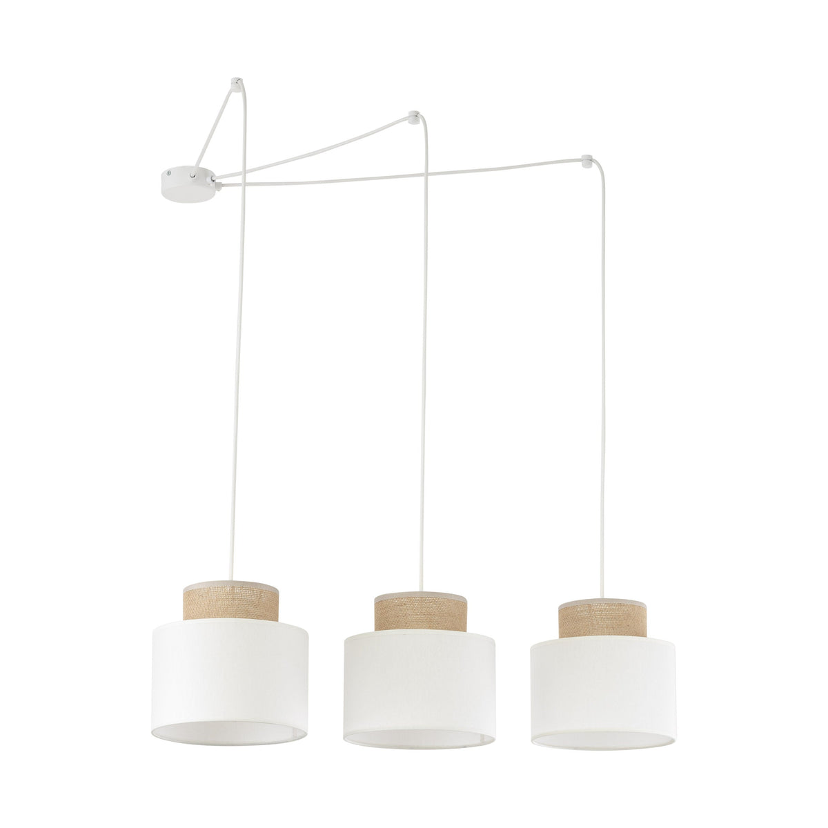 DUO White Jute Natural Suspension Pendant Ceiling Light Fixture for Ki