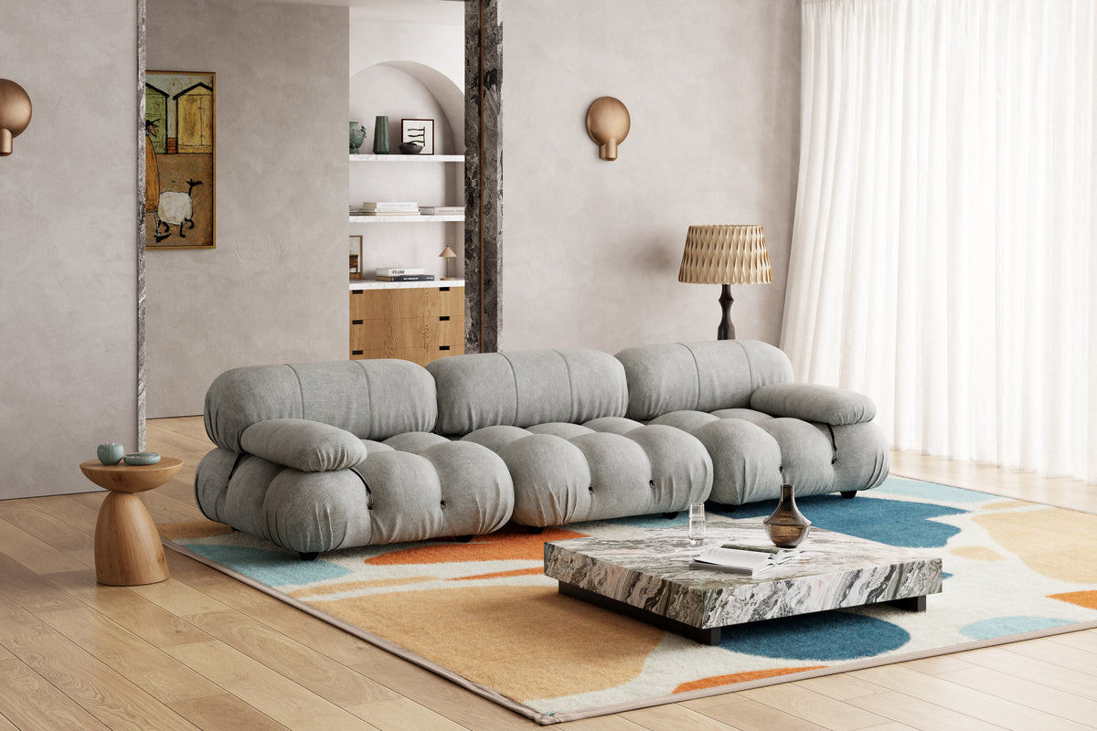 Valencia Doreen Chenille Helios Fabric Sectional Three Sofa, Light Gre