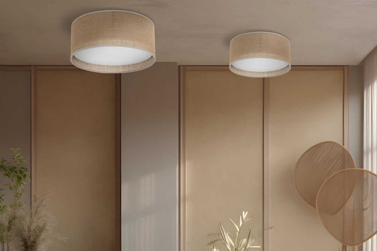 JUTE Natural Woven Flush Mount Ceiling Light Fixture for Kitchen, Hall