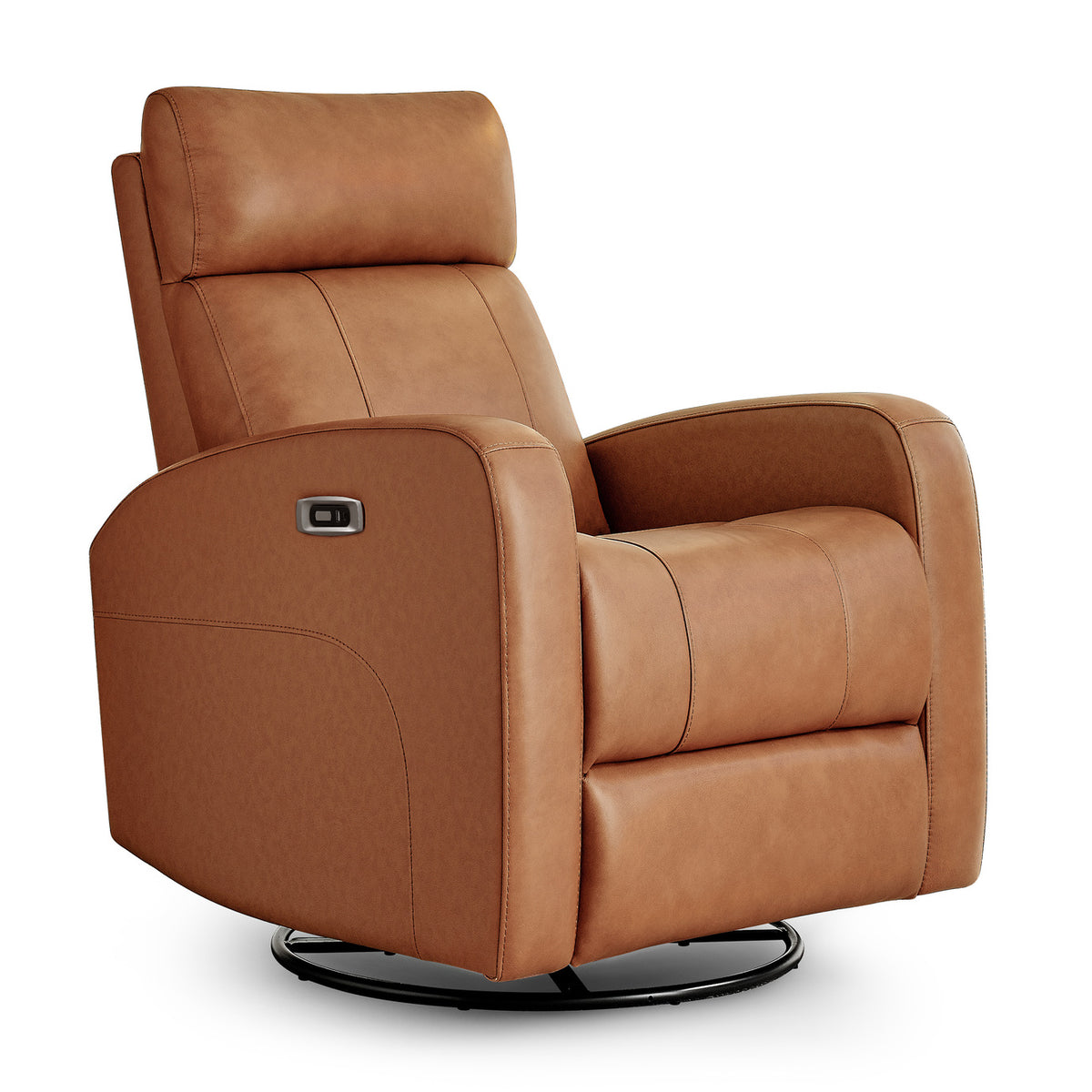 Dayna Top Grain Full Leather Swivel Glider Power Recline Chair in Brown